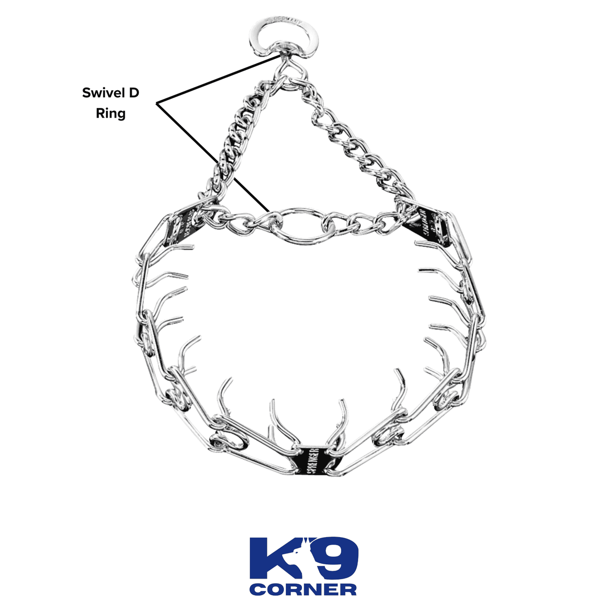 Herm Sprenger Stainless Steel Prong Collar – Swivel D-Ring – K9 Corner